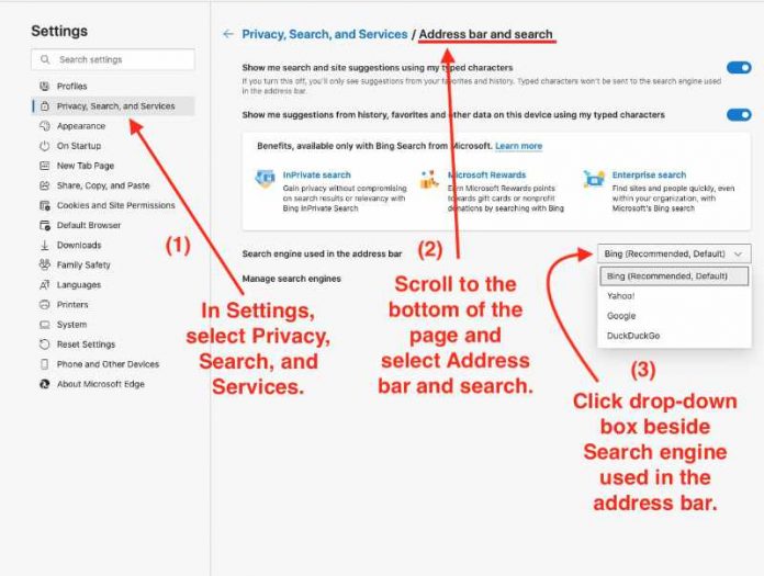 Change the Default Search Engine in the Edge browser - The Techie Senior
